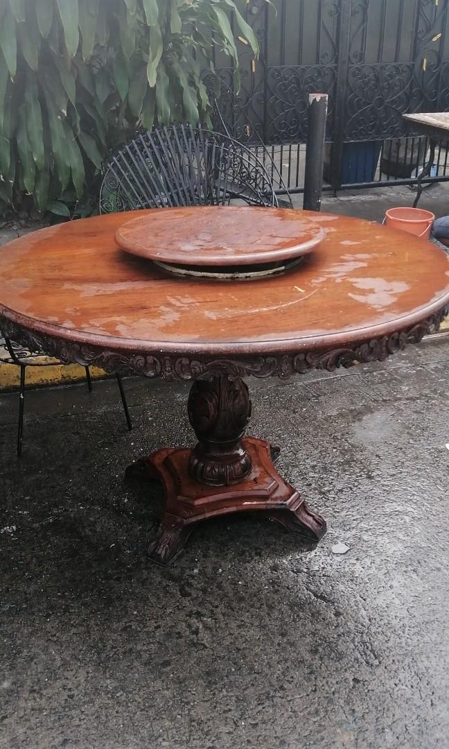 Narra dining table one piece top kalabasa stand with lazy susan ...