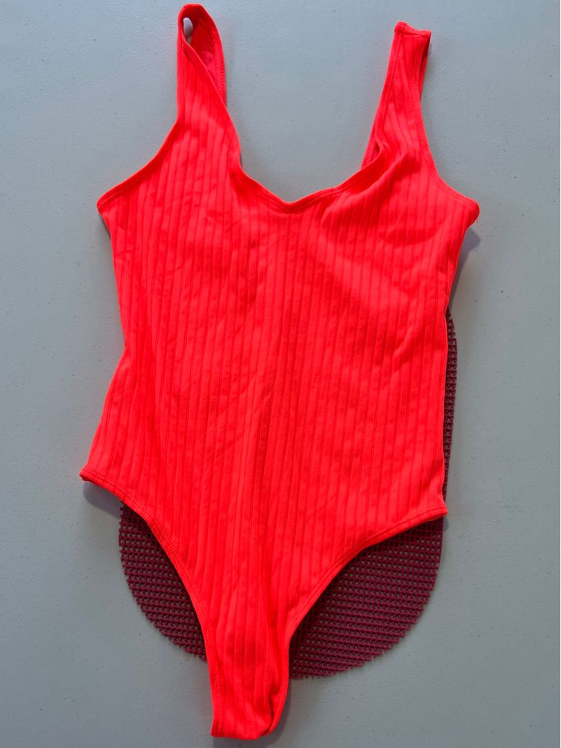 neon fluorescent orange one piece swimsuit, Women's Fashion, Swimwear ...