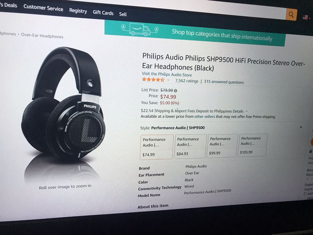 PHILIPS Audio Philips SHP9500 HiFi Precision Stereo Over-Ear Headphones ...