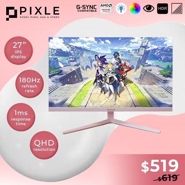 PIXLE 27" 2K QHD 180Hz 1ms Flat IPS Gaming Monitor [PINK], Computers ...
