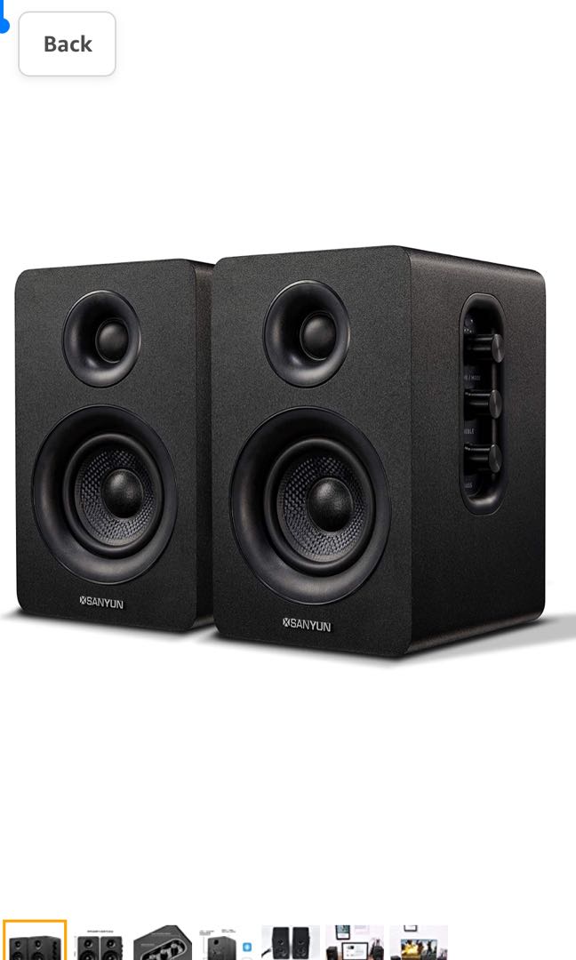 Sanyun SW208 3" Active Bluetooth 5.0 Bookshelf Speakers – 60W Carbon Fiber Speaker Unit - Built ...