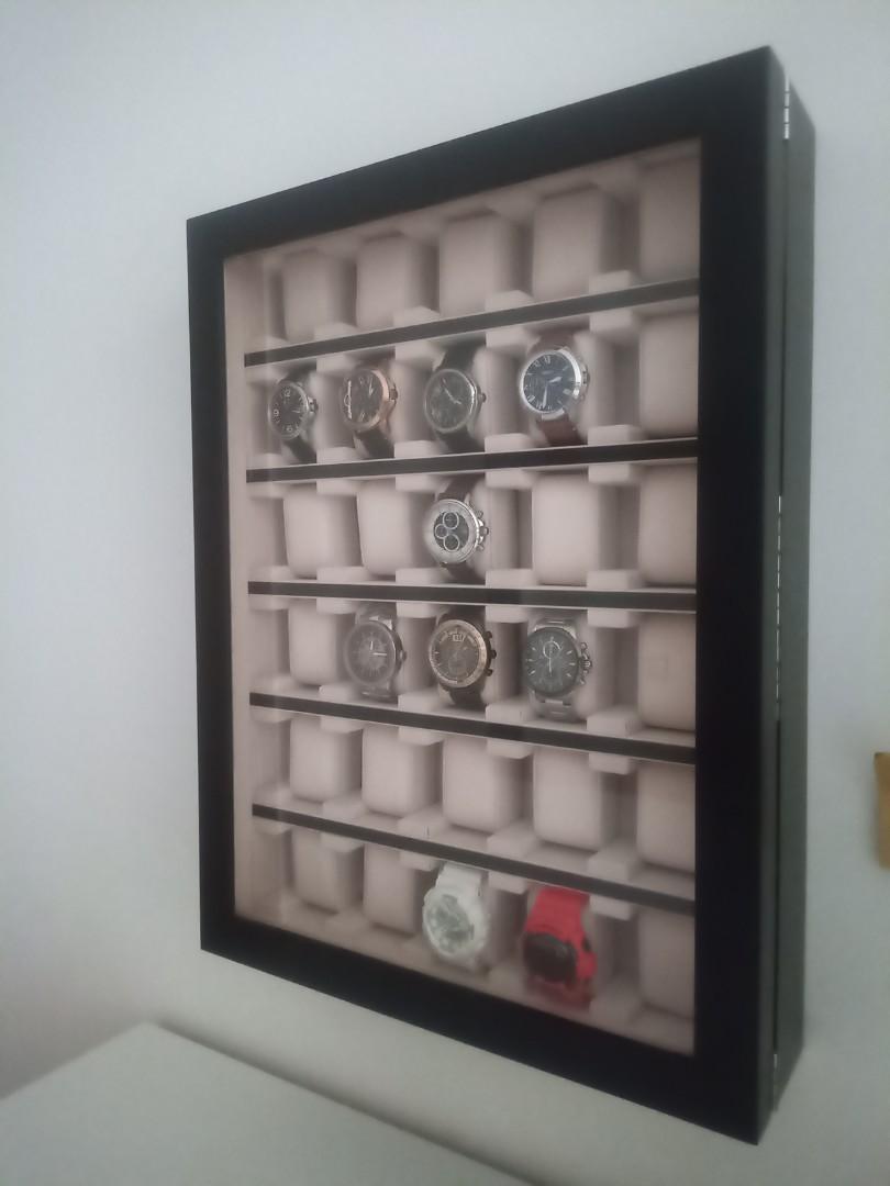 Watch Cabinet 30 Slots Black Wooden Watch Collectors Display Box Watch ...