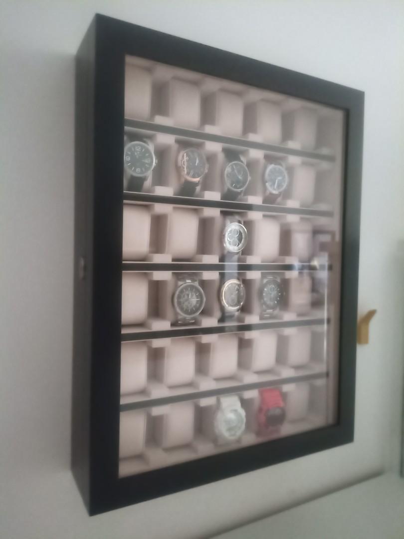 Watch Cabinet 30 Slots Black Wooden Watch Collectors Display Box Watch ...