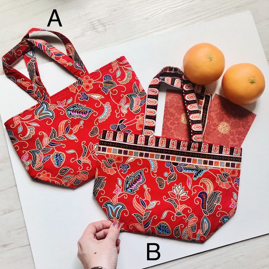 Batik CNY Mandarin Orange Bag Handmade in Singapore, Women's Fashion ...