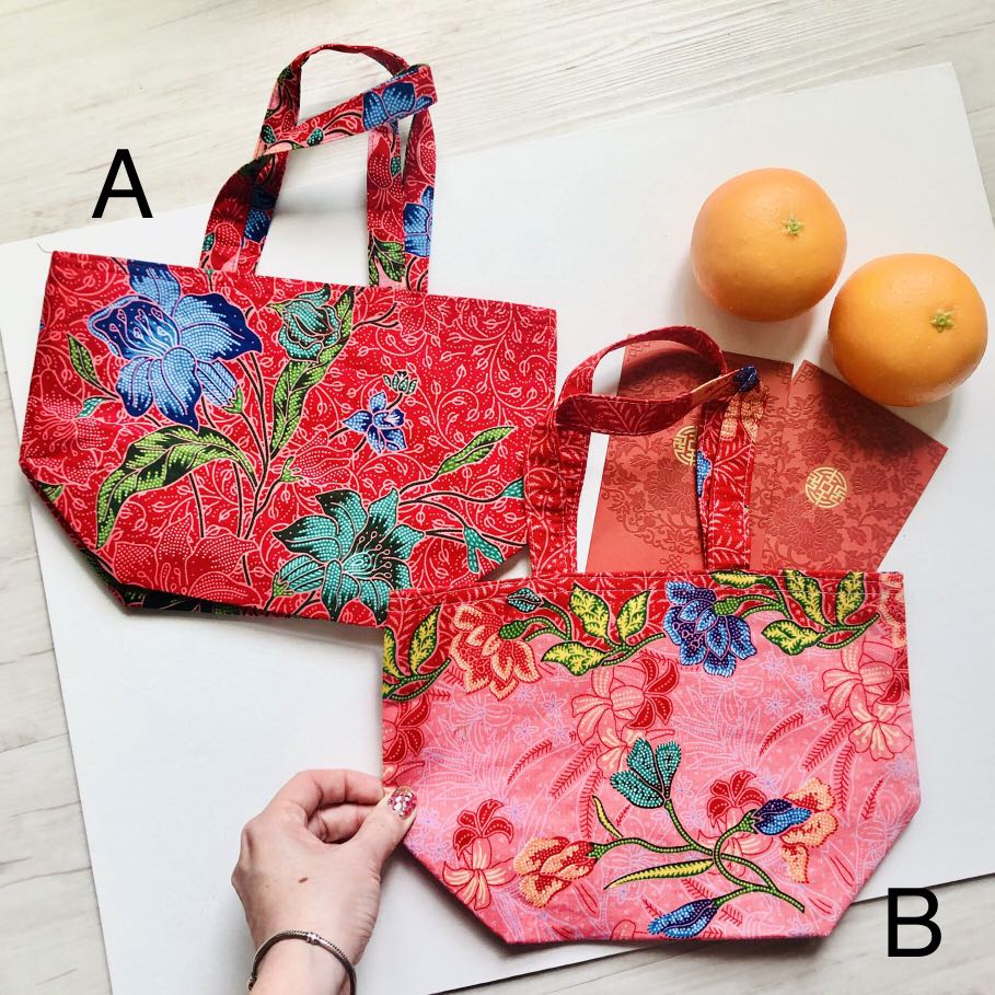 Batik CNY Mandarin Orange Bag Handmade in Singapore, Women's Fashion ...