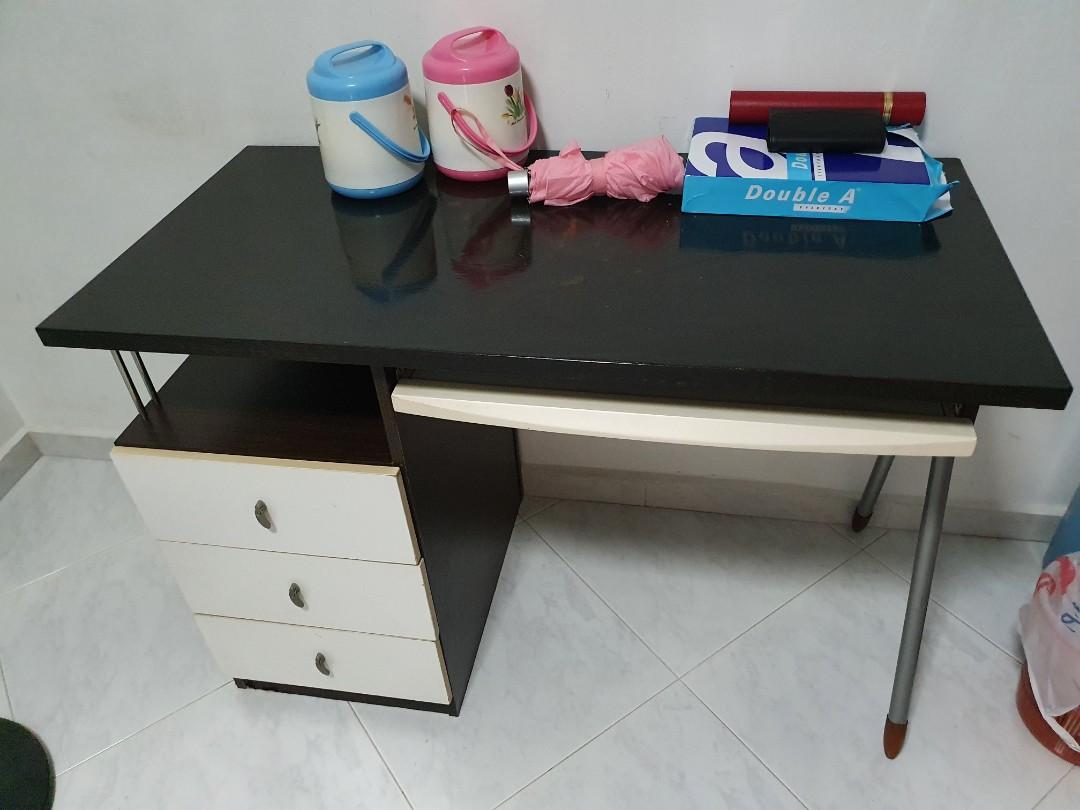 Black study table with 3 white drawers, Furniture & Home Living ...