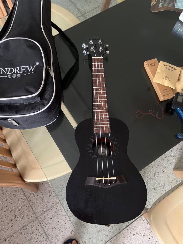 Black Ukulele Andrew with a lot of freebies, Hobbies & Toys, Music ...