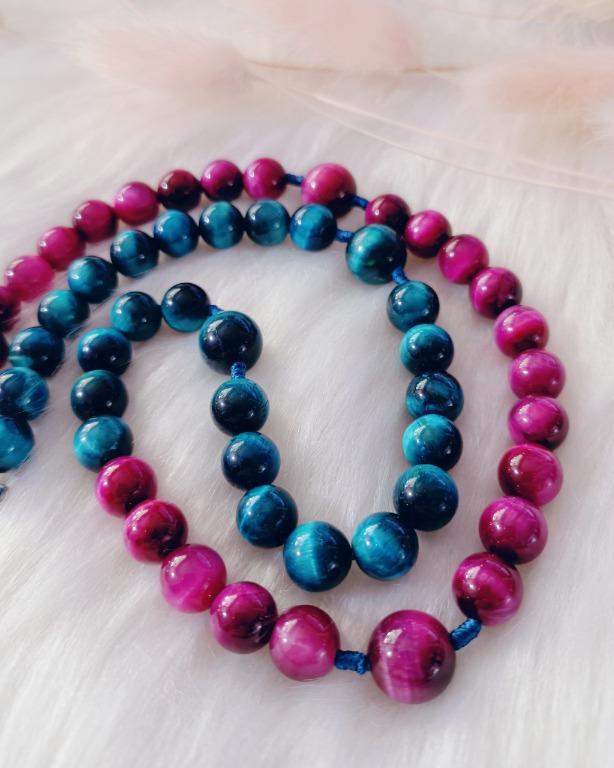 Chaplet of Divine Mercy Cord Rosary made with Rose & Blue Tiger Eye and ...