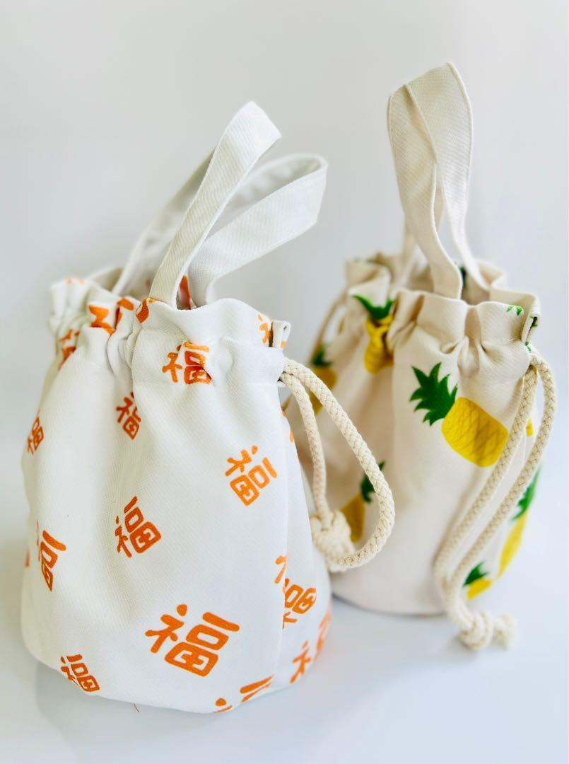 CNY Mandarin Oranges Carrier Drawstring Bag Lunch Bag, Women's Fashion ...