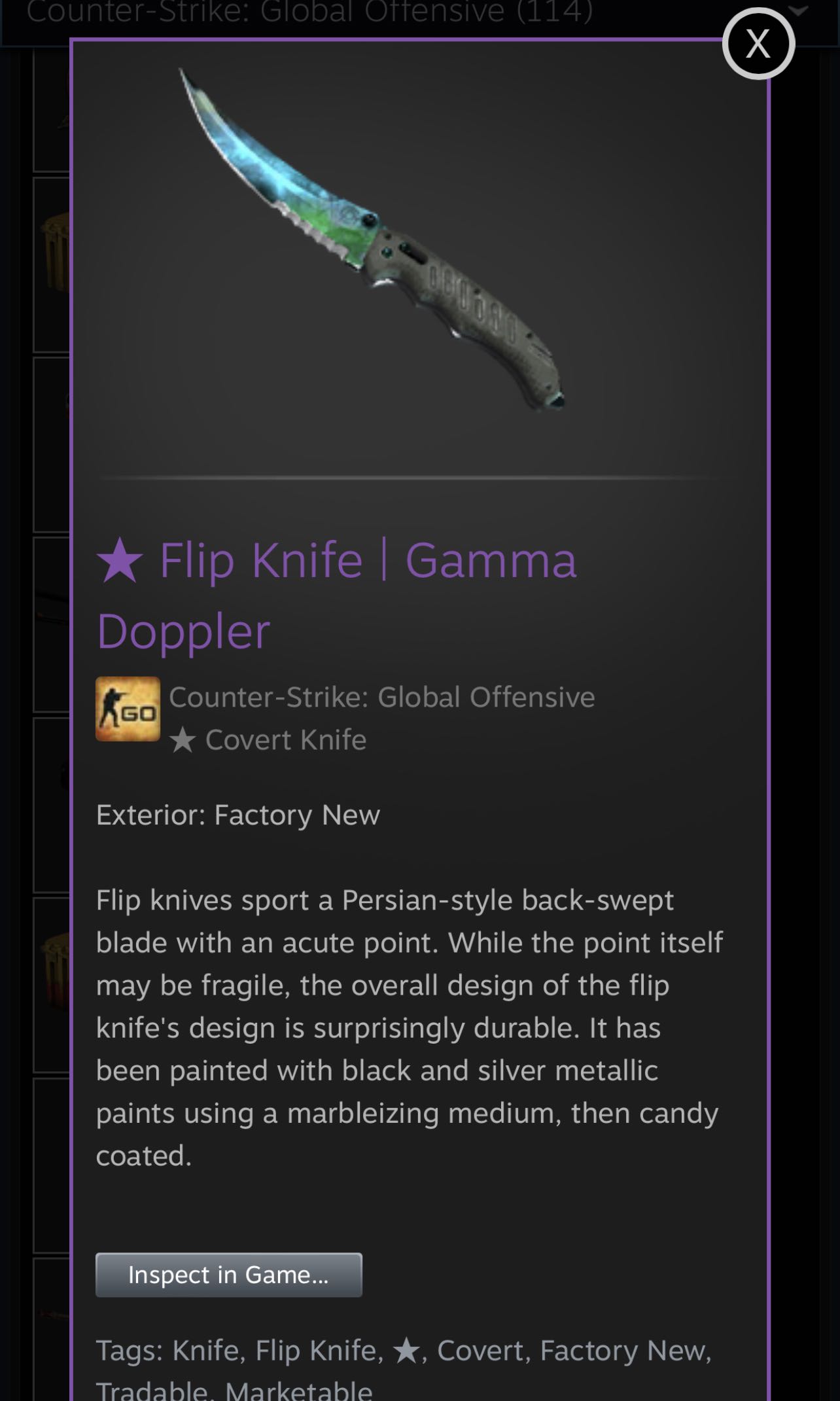 CSGO FLIP KNIFE GAMMA PHASE 3 FN, Video Gaming, Gaming Accessories, In ...