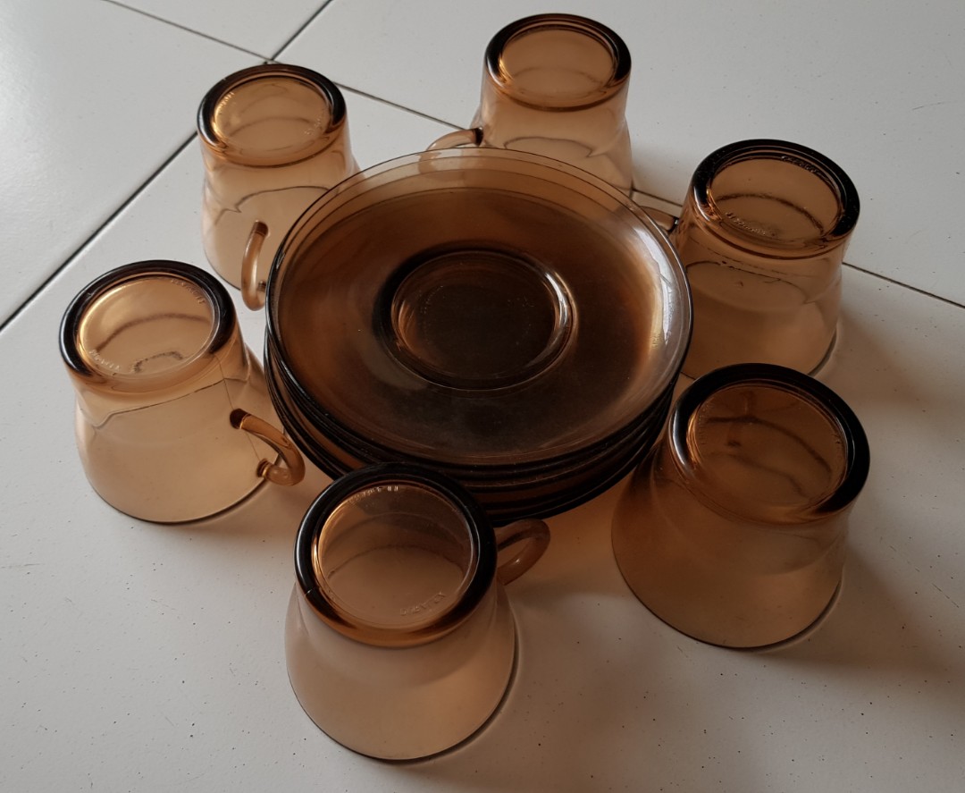Duralex Amber Cups and Saucers, Hobbies & Toys, Memorabilia ...