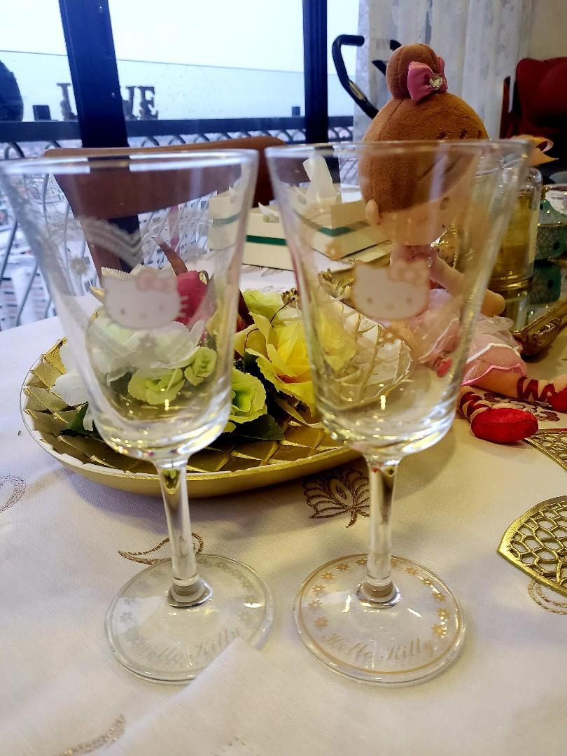 Hello Kitty Wine Glass Set, Furniture & Home Living, Kitchenware ...