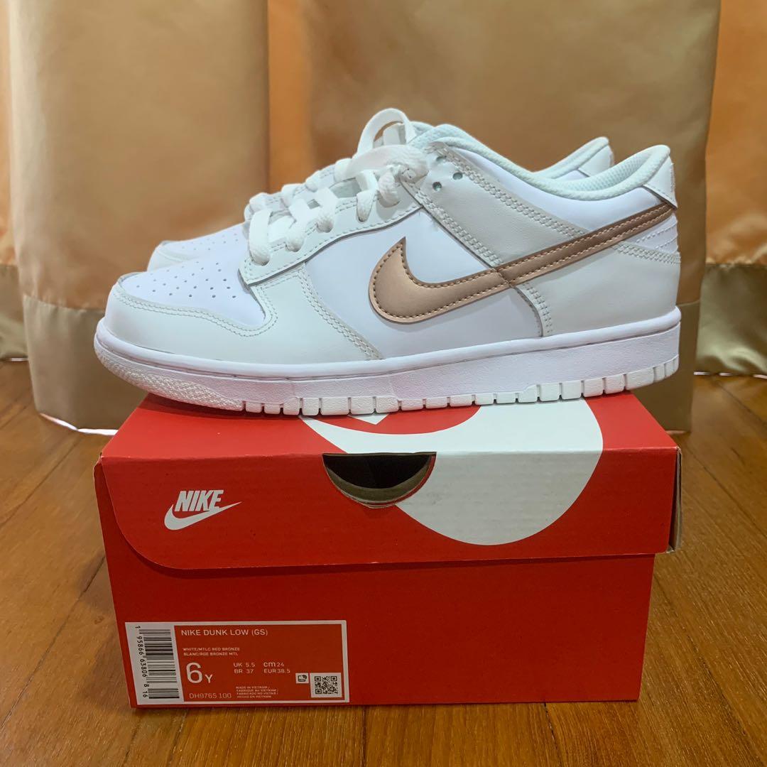 Nike Dunk Low GS White Pink Rose Gold DH9765-100, Luxury, Sneakers ...
