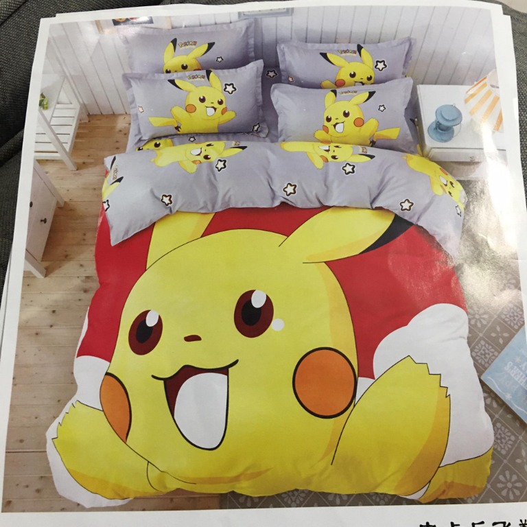 Pikachu Pillow case, bed sheet and comforter set, Furniture & Home ...