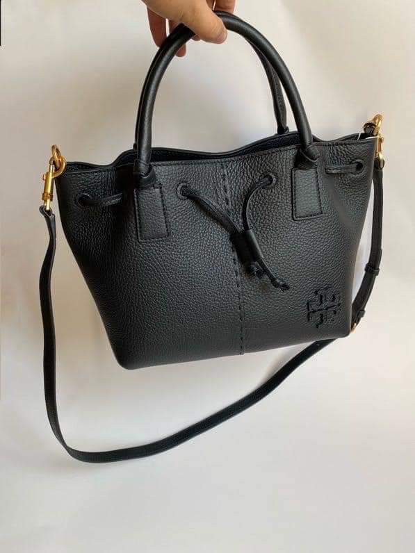 Tory Burch Mcgraw Small Drawstring Leather Satchel in Black, Women's ...
