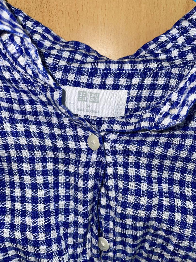 Uniqlo blue checkered polo shirt, Women's Fashion, Tops, Blouses on ...