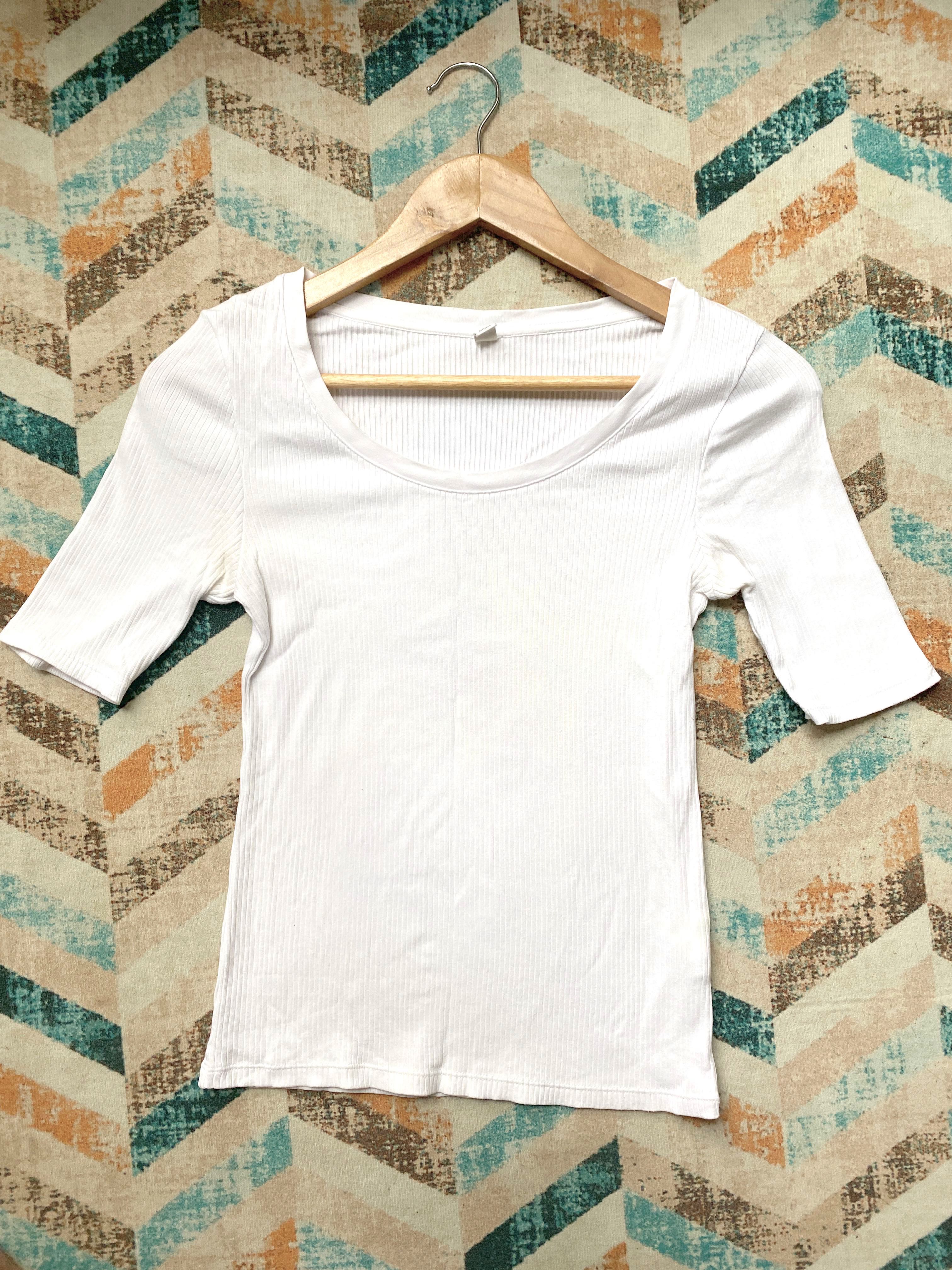 Uniqlo half-arm sleeves ribbed top, Women's Fashion, Tops, Blouses on ...