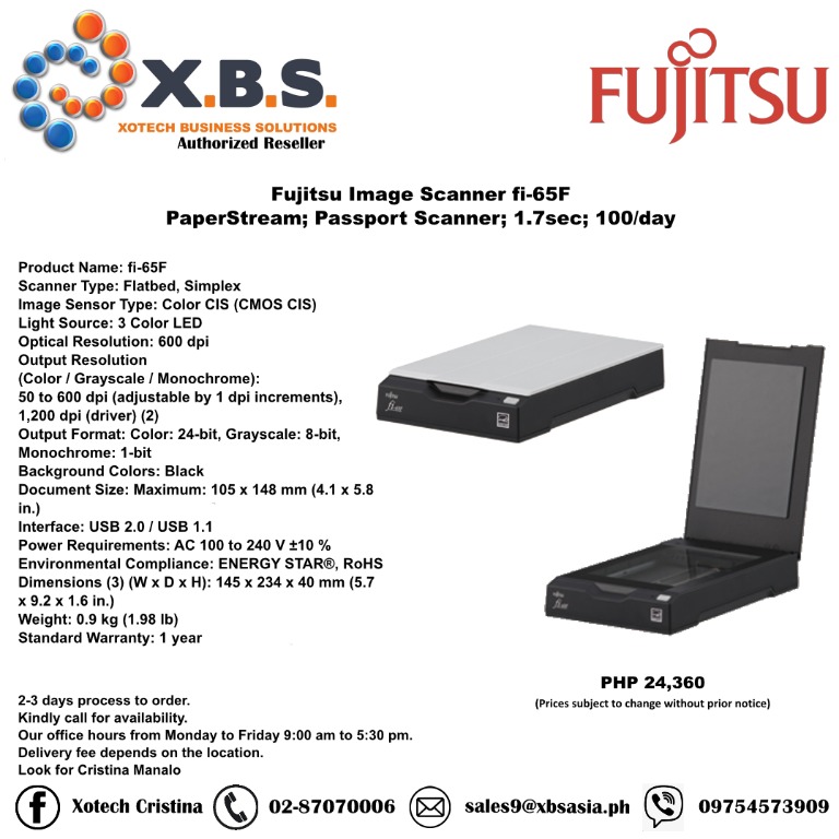 Fujitsu Image Scanner fi-65F PaperStream; Passport Scanner; 1.7sec; 100 ...