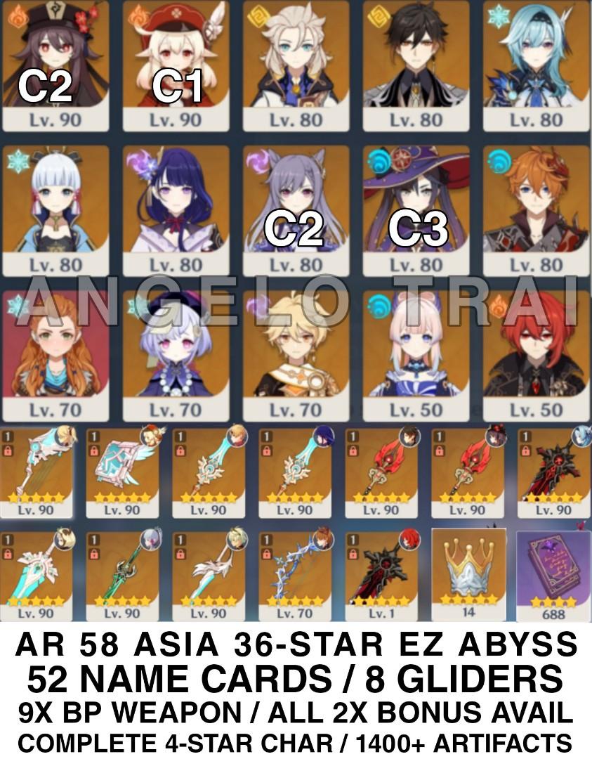 GENSHIN IMPACT AR 58 ASKA C2 HUTAO + HOMA, ZHONGLI + HOMA, C1 KLEE ...