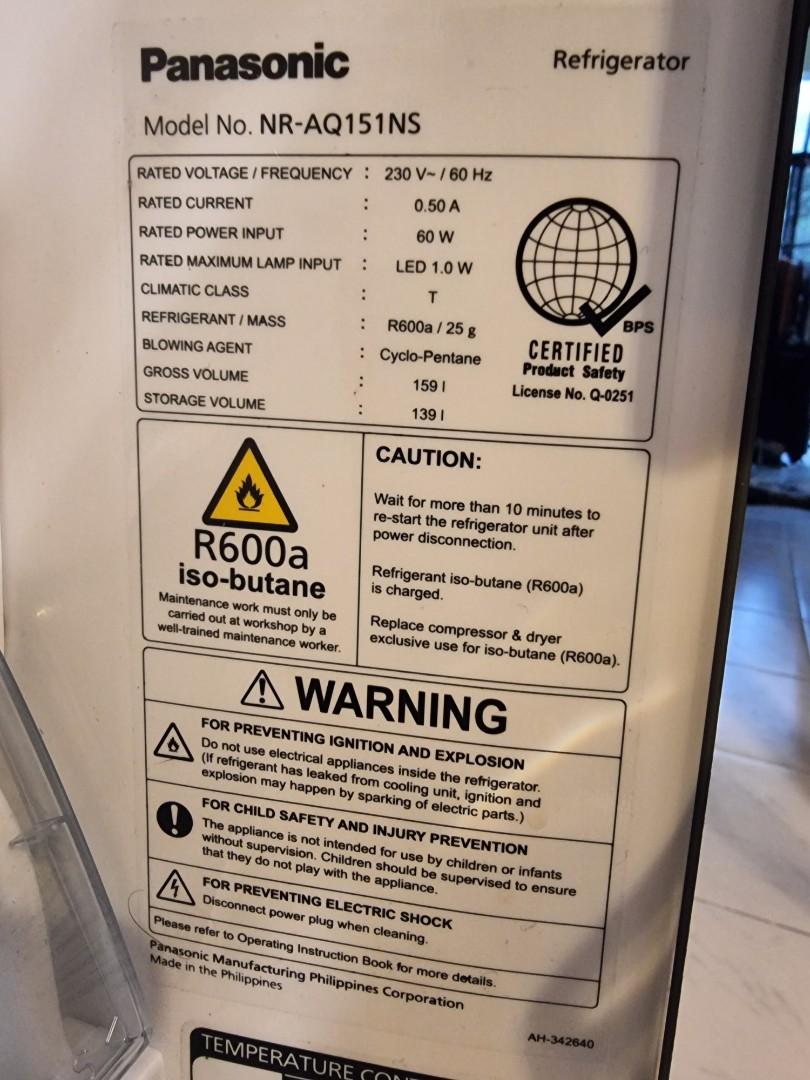 Panasonic NR-AQ151NS 5.6cuft, TV & Home Appliances, Kitchen Appliances ...