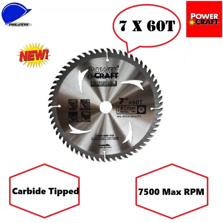 PowerCraft Circular Saw Blade 7 x 60T (Carbide), Commercial & Industrial, Construction Tools ...