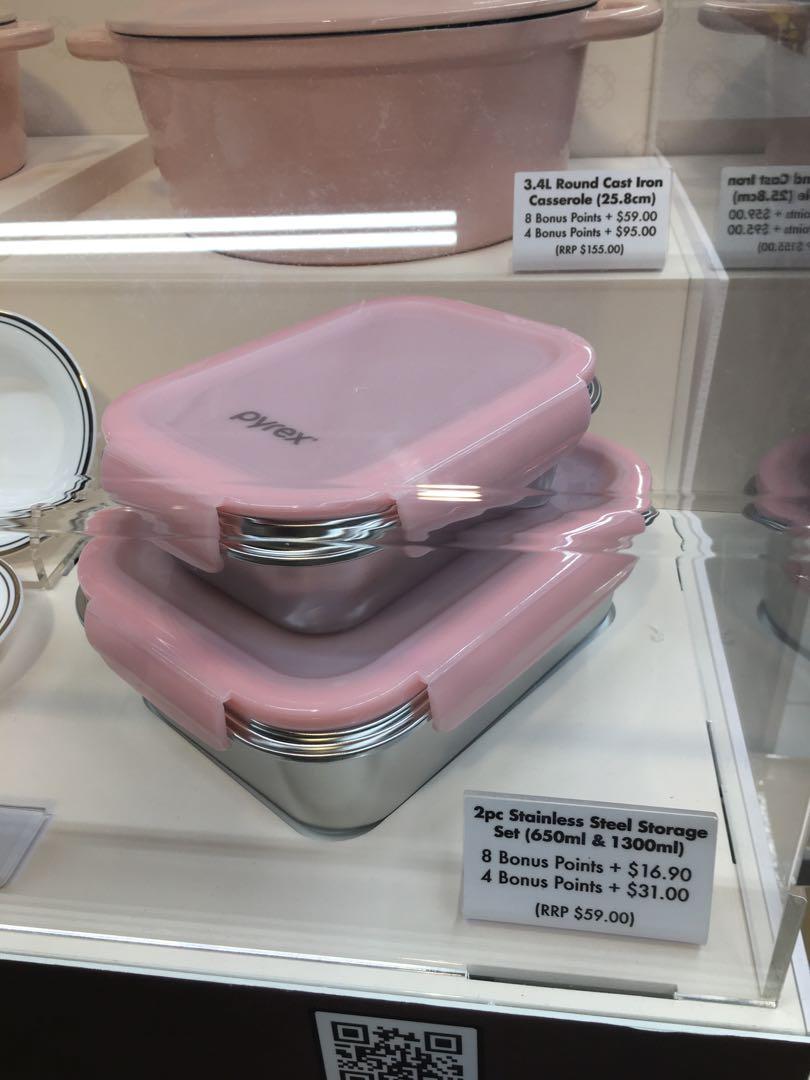 Pyrex 2pcs stainless steel storage set (container), Furniture & Home ...