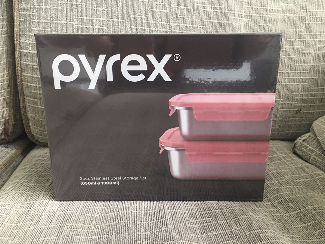 Pyrex 2pcs stainless steel storage set (container), Furniture & Home ...