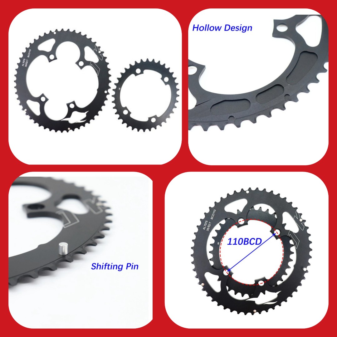 Road Bike Oval Dual Chain Ring BCD 110 52T 36T for Shimano 121g, Sports ...