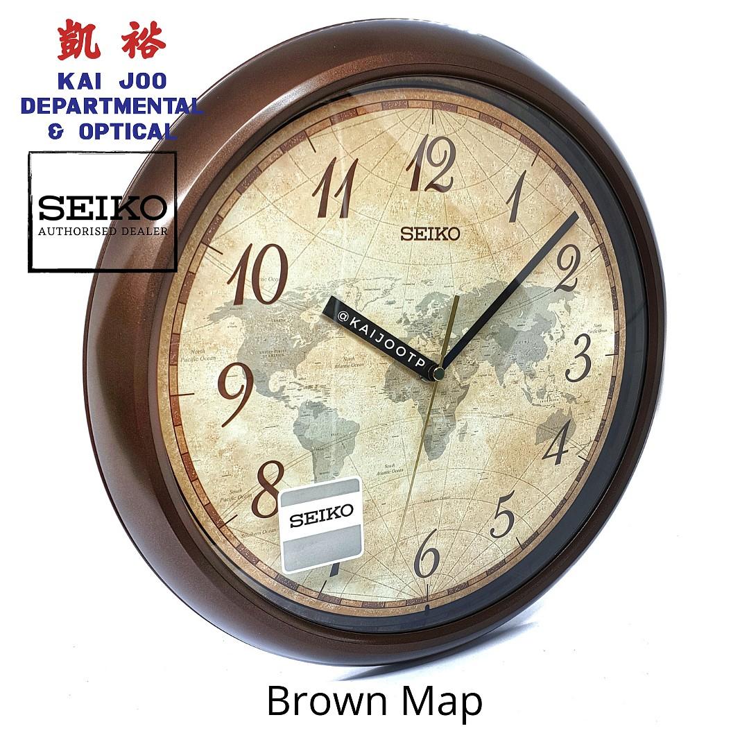 Seiko World Map With Blue Globe or Brown Map Dial Decorator Wall Clock ...