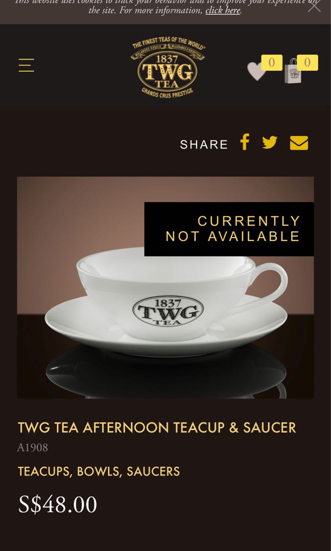 TWG tea cup with saucer, Furniture & Home Living, Kitchenware ...