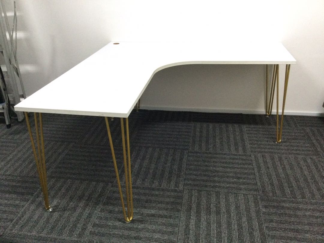 White Table Top 1.6 by 1.6m with Golden Legs, Furniture & Home Living ...