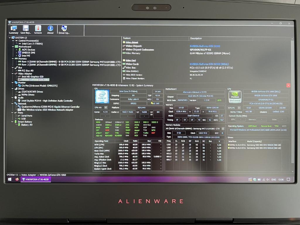 Alienware 13 R3 (i7-7700HQ, GTX 1060, 16GB RAM, 1TB Storage, FHD ...