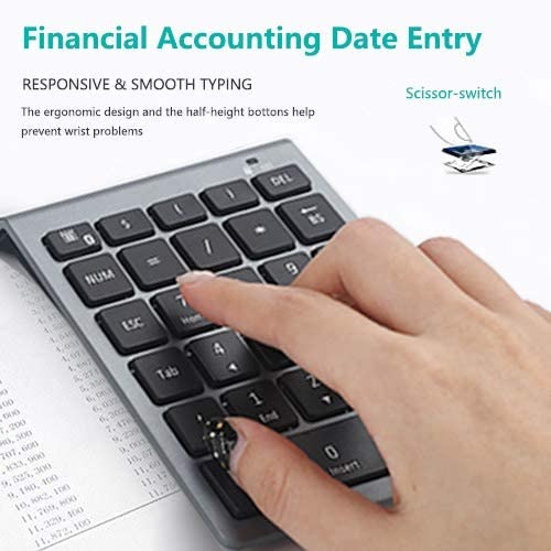 [C5199] Bluetooth Numeric Keypad, Acedada Slim Portable 28-Keys Wireless Bluetooth Number Pad ...