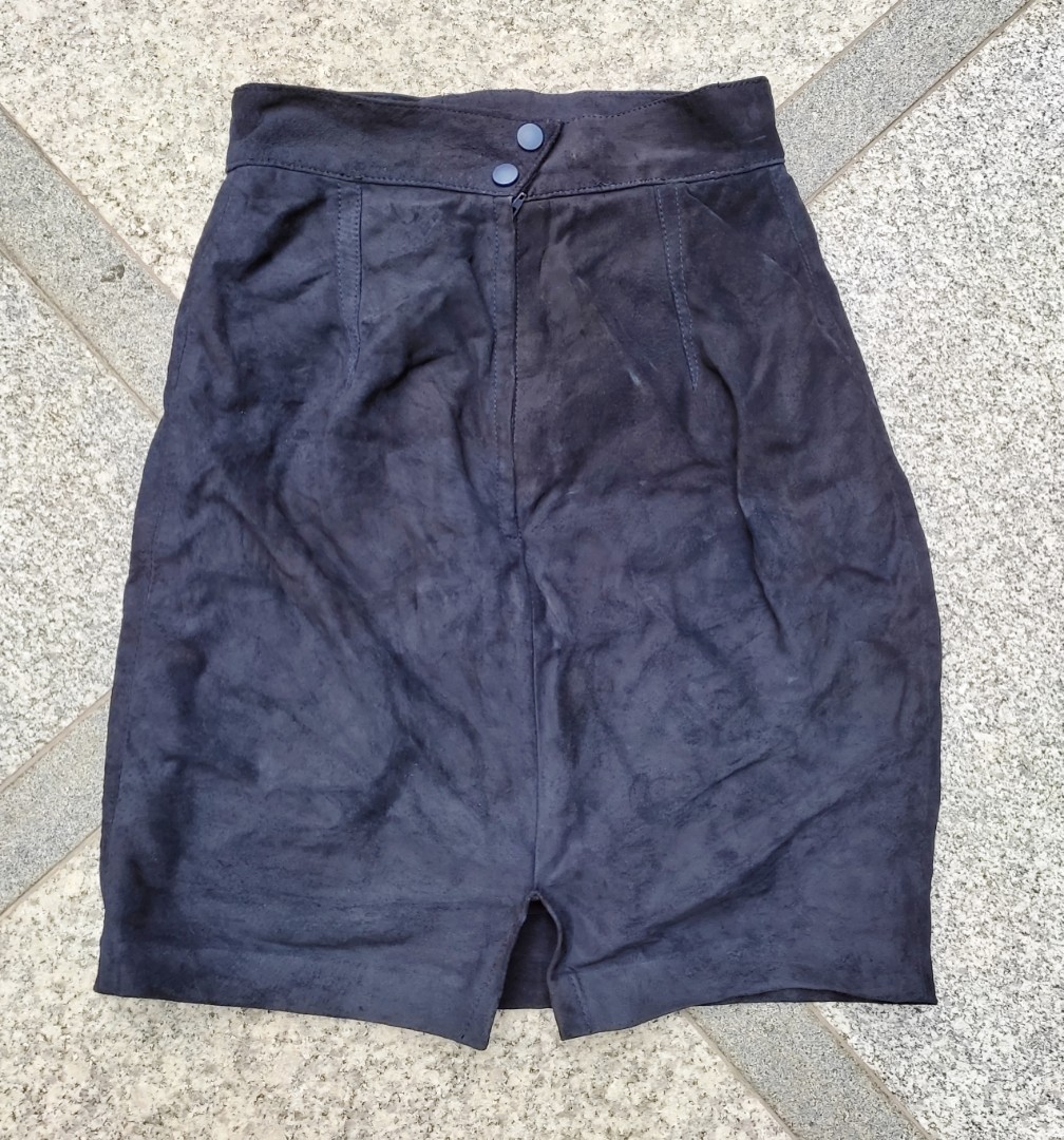 Prussian blue suede leather skirt, Women's Fashion, Bottoms, Skirts on ...