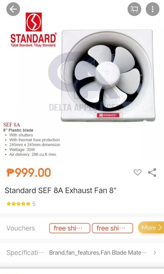 Standard Exhaust Fan Model SEF-8A, Furniture & Home Living, Office ...