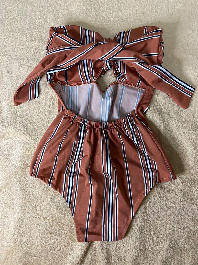 Striped One Piece Swimsuit Womens Fashion Swimwear Bikinis