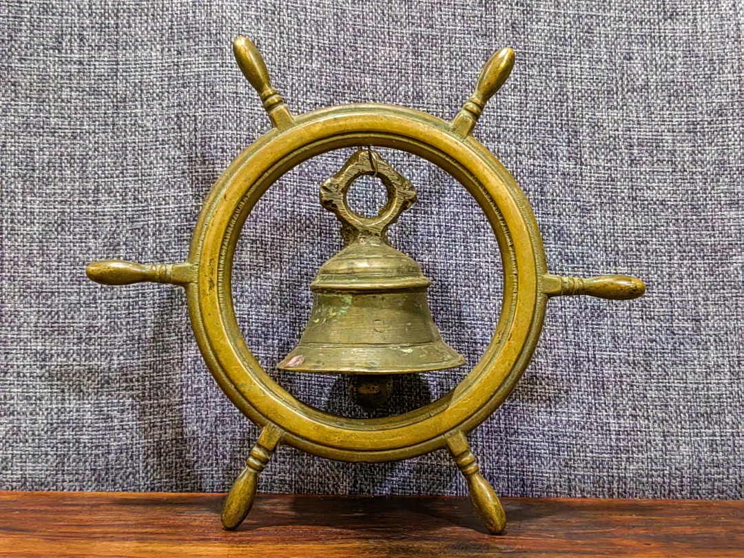 Vintage Brass Ship Wheel Helm with Bell, Hobbies & Toys, Memorabilia ...