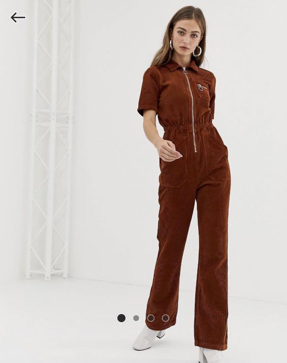 ASOS DESIGN Cord 70s Boilersuit with Flare in Chocolate, Women's ...