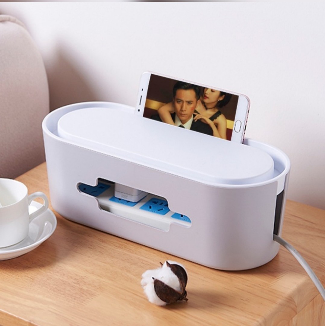 Cable storage management box power socket extension charger organizer ...