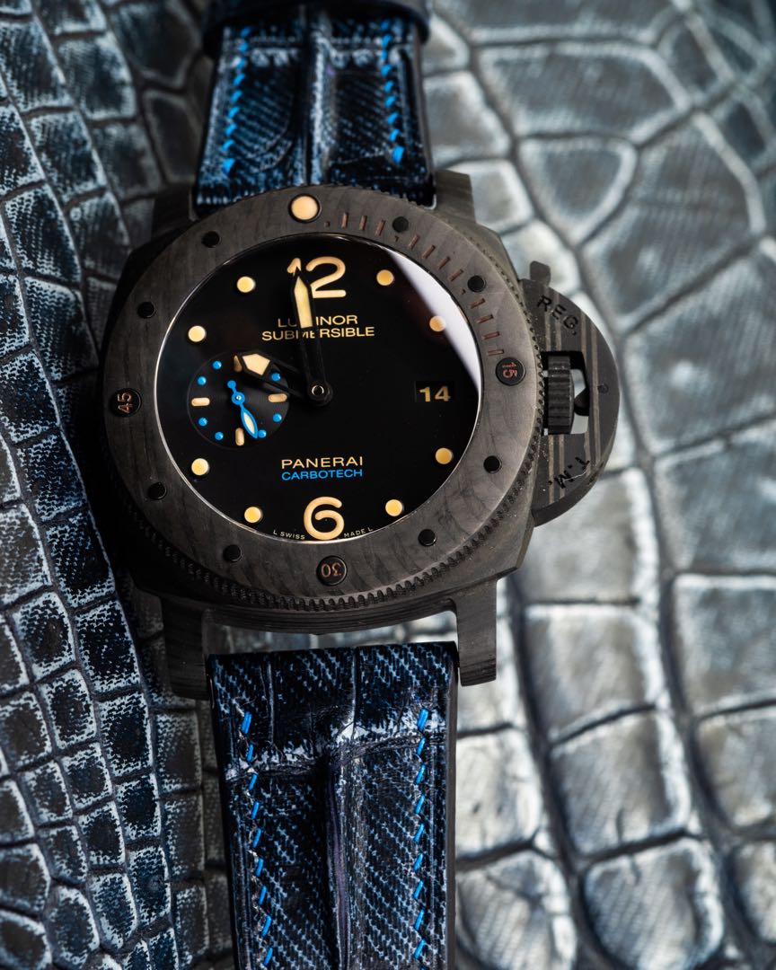 Handmade Handstitched Watch Strap In Denim Crocodile Leather For Client ...