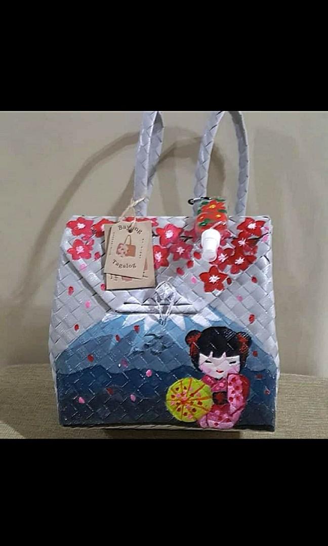 Handpainted Cute Japanese Girl Mount Fuji - Gray Bayong Backpack with ...