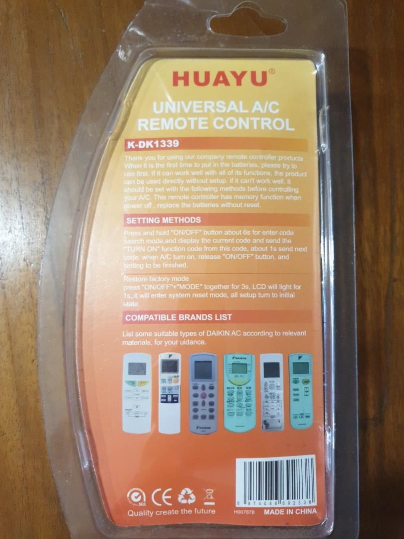 Huayu K-DK1339 Universal A/C Remote Control, TV & Home Appliances, Air Conditioners & Heating on ...