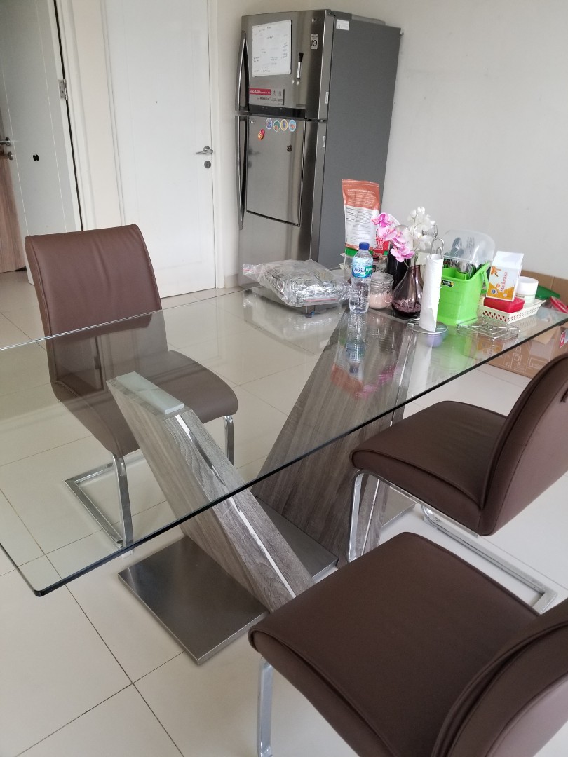 Meja makan saja kaca glass tempered informa ikea furniture kayu wood ...