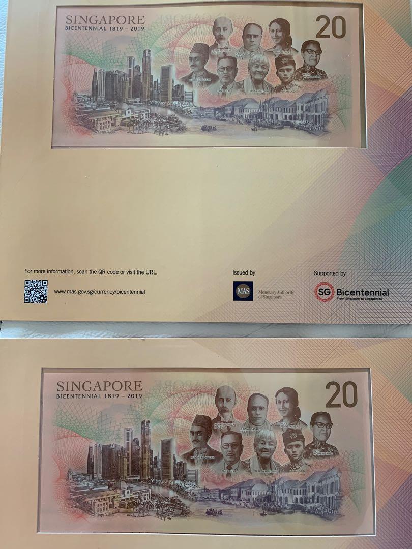 NEW Singapore Bicentennial Commemorative $20 note SET, Hobbies & Toys ...