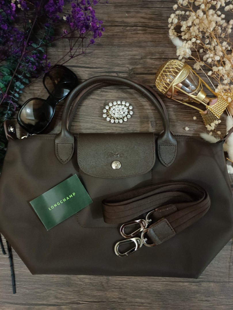 Original Longchamp Neo Short Handle with strap Chocolate Brown, Women's ...