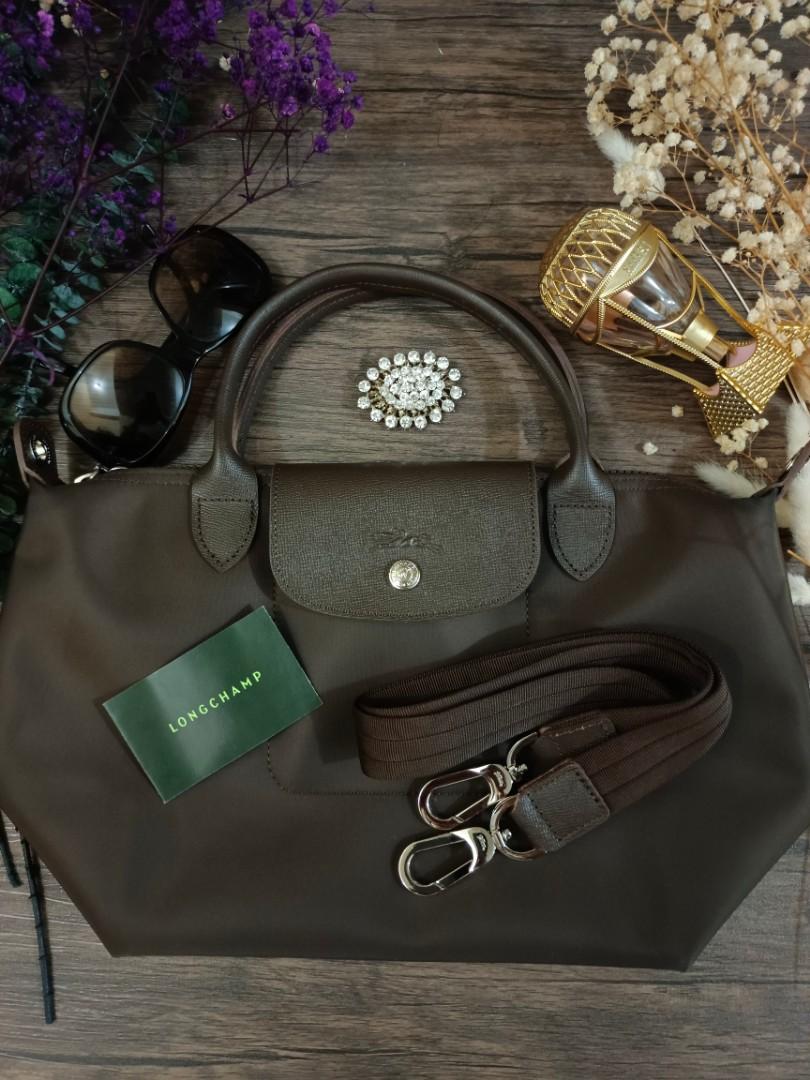 Original Longchamp Neo Short Handle with strap Chocolate Brown, Women's ...