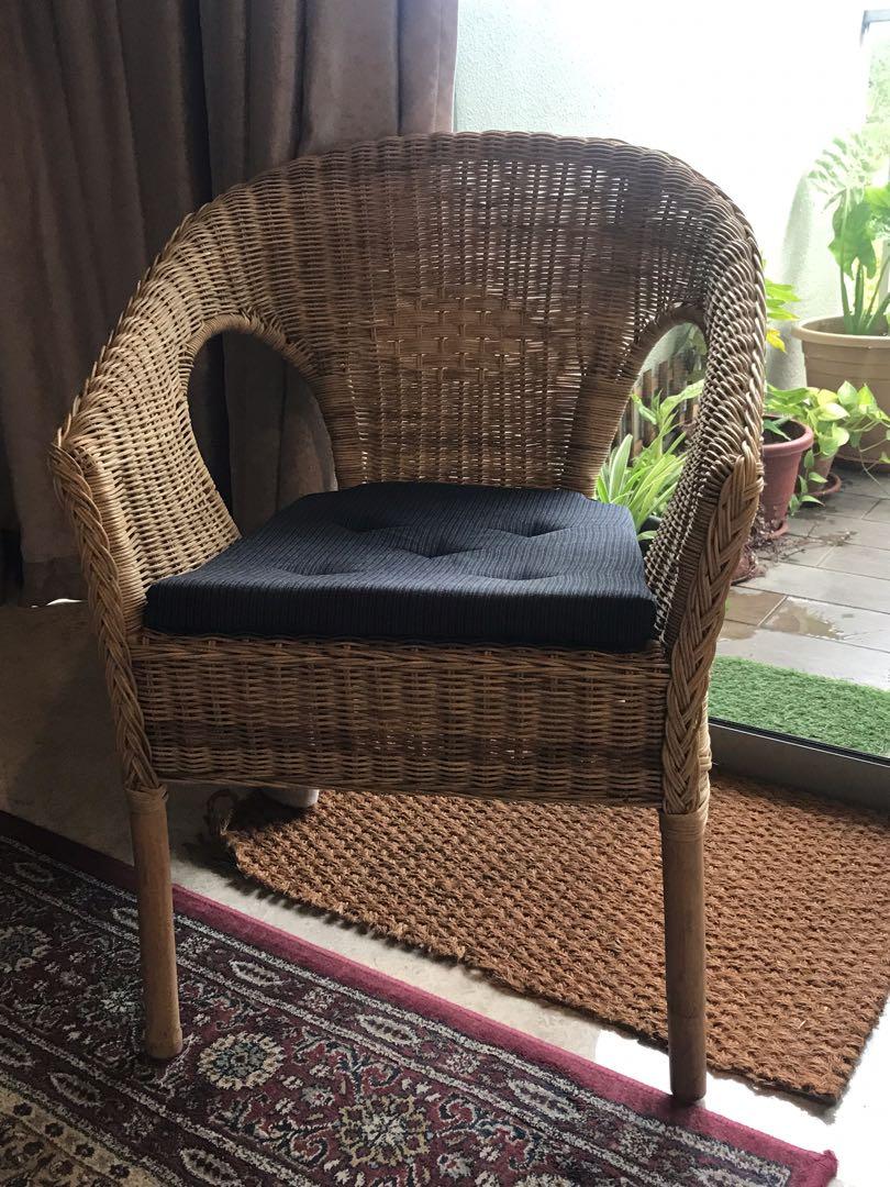 Rarely used Ikea Agen rattan chair with cushion, Furniture & Home ...