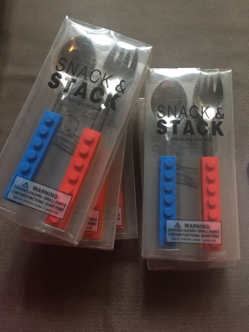 Snack & Stack LEGO like portable utensils set (spoon fork knife ...