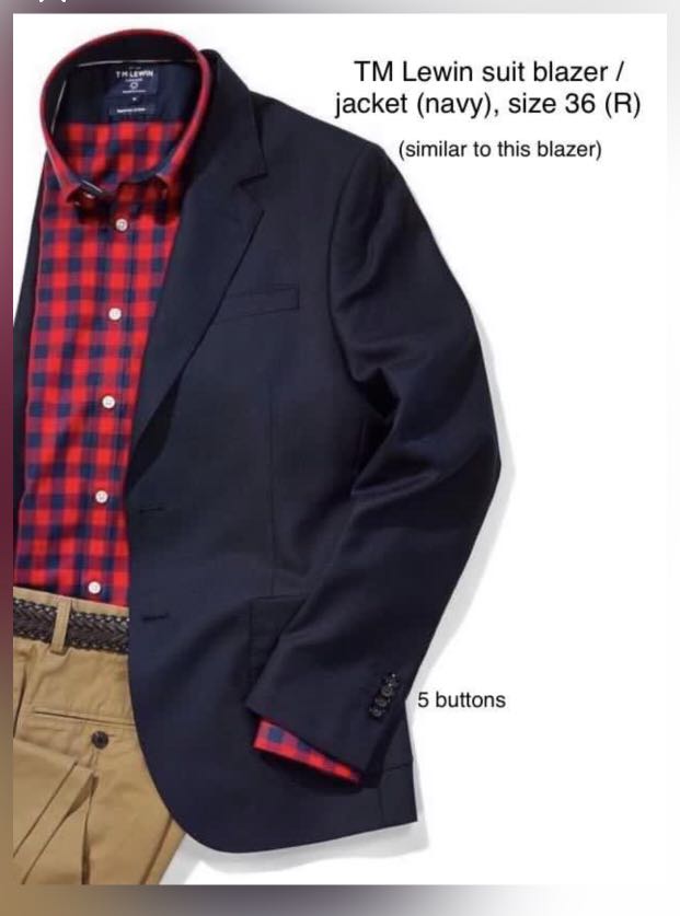 TM Lewin suit formal blazer / jacket (navy), size 36 (R), Men's Fashion ...