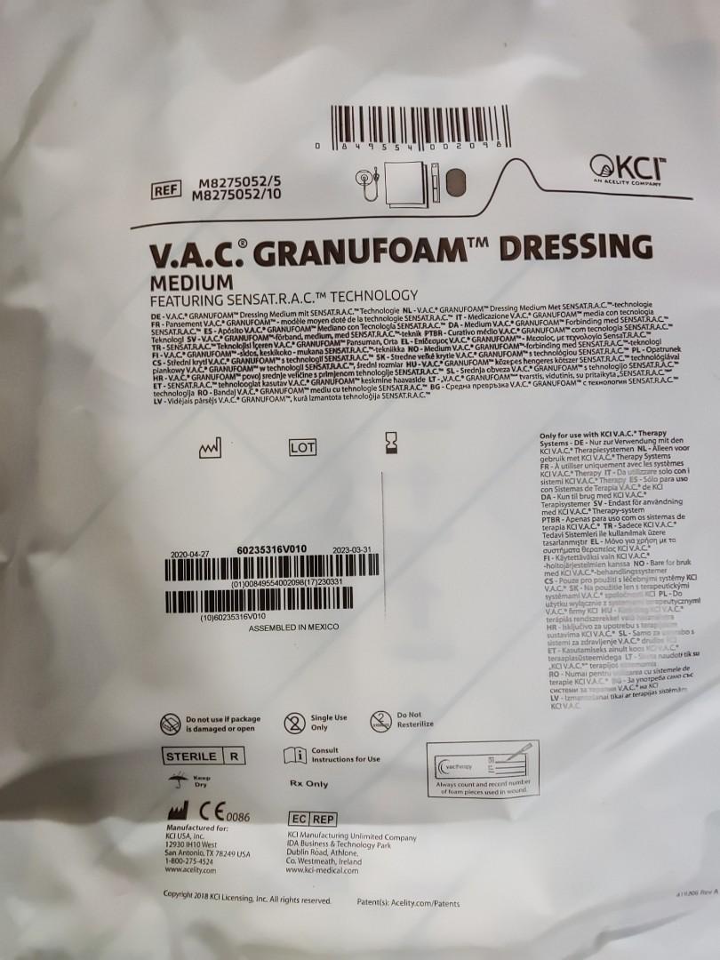 V.a.c granufoam dressing set and canister, Health & Nutrition, Medical ...